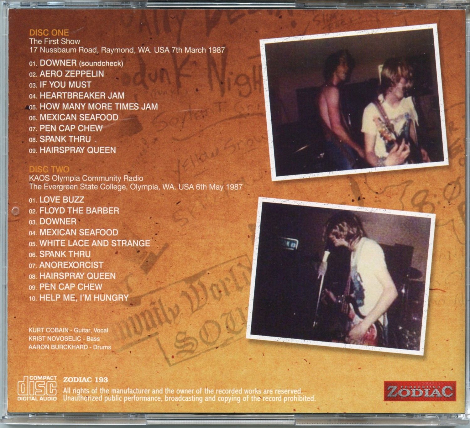 NIRVANA - 1987 ( 2 CD SET ) ( The First Show 17 Nussbaum Road, Raymond ...