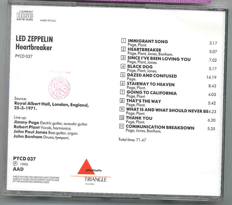 Led Zeppelin - Heartbreaker ( Triangle Recs ) ( Royal Albert Hall ...