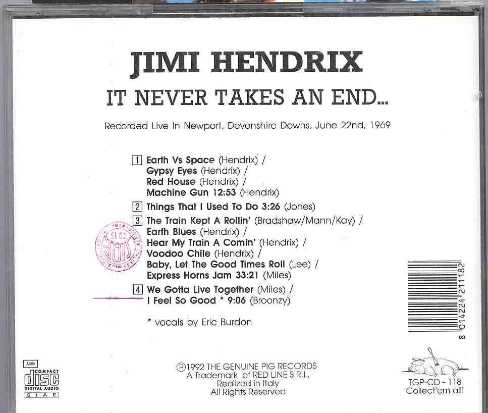 Jimi Hendrix - It Never Takes An End ... ( Swingin' Pig Recs ) Picture ...