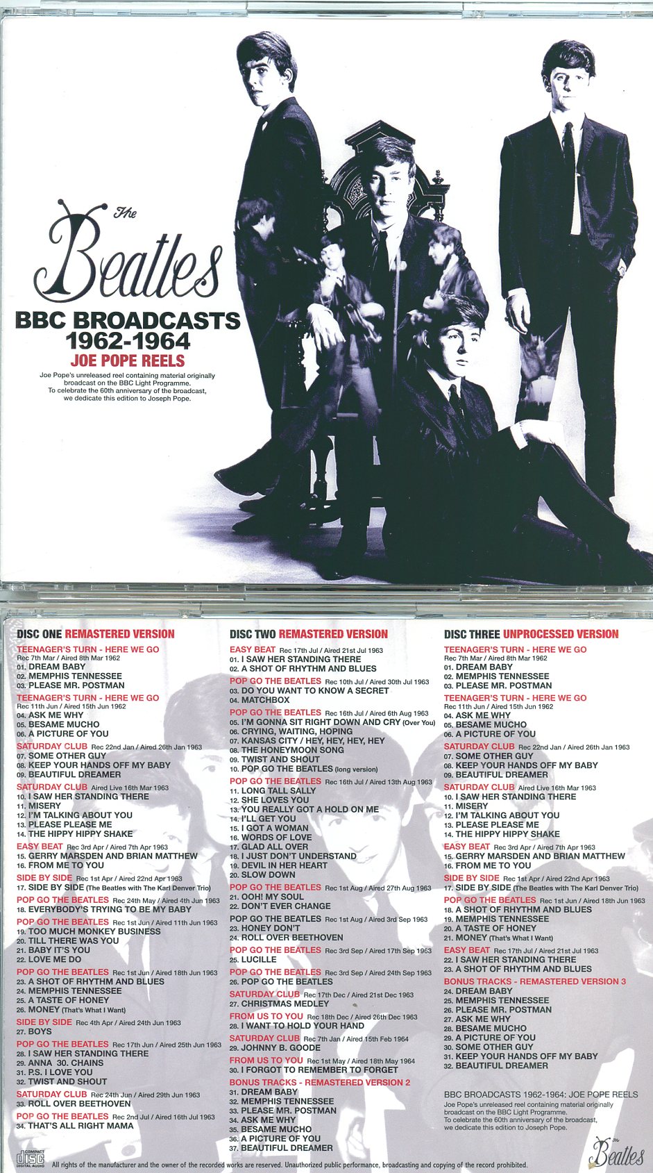 The Beatles - BBC Broadcasts 1962-1964 Joe Pope Reels ( 3 CD SET ...