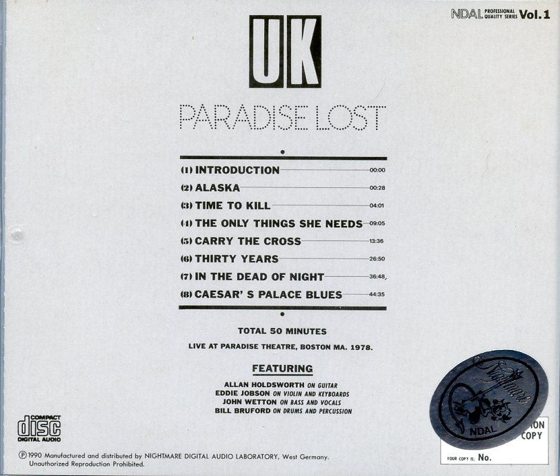 Uk - Paradise Lost ( Recorded Live at Paradise Theatre, Boston, MA, USA ...